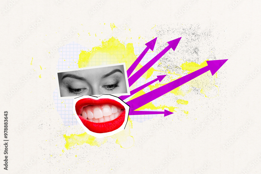 Composite photo collage of angry girl cutout pieces surgery eyes grin ...