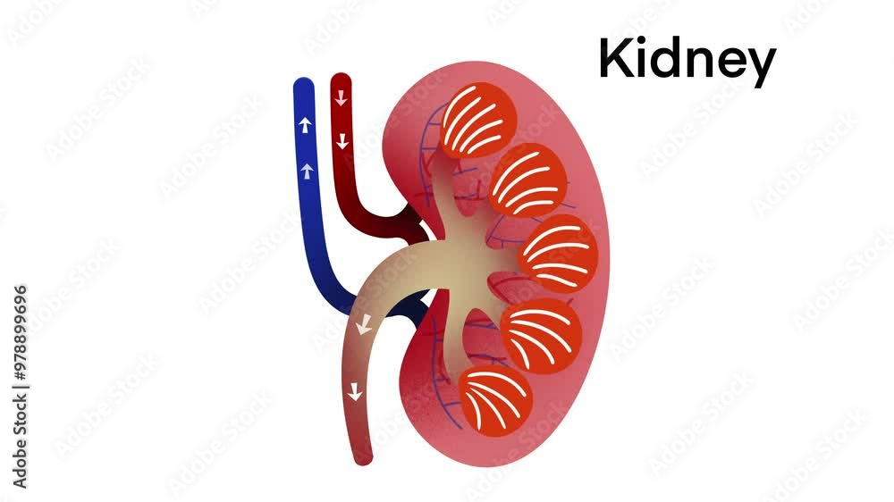 Human kidney infection medical animation, anatomically stylized ...