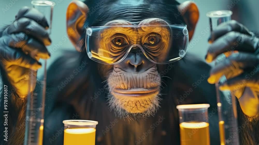 video of monkey scientist in the laboratory with tubes, investigation ...