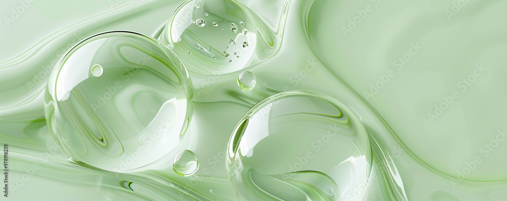 Abstract light green background liquid with bubbles.. Stock ...