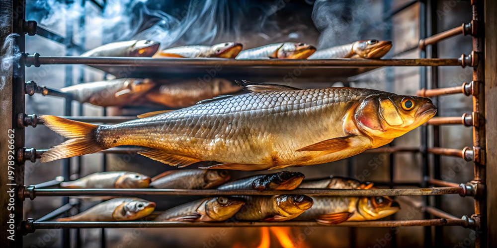 Smoked fish in a smokehouse, smoked, fish, wedzenie, wedzarnia ...