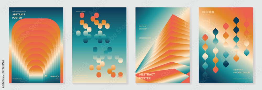 Collection of 70s color gradient poster background vector. Set of retro ...
