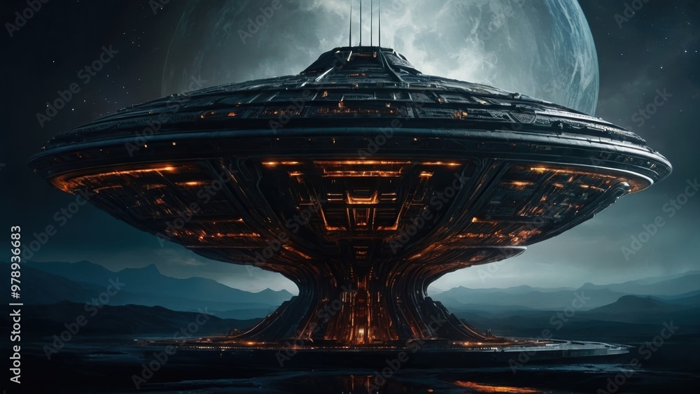 The striking opulence of a dark alien spaceship with lavish features ...