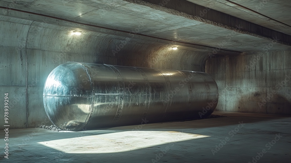 Partially exposed stainless steel tank embedded in an underground ...