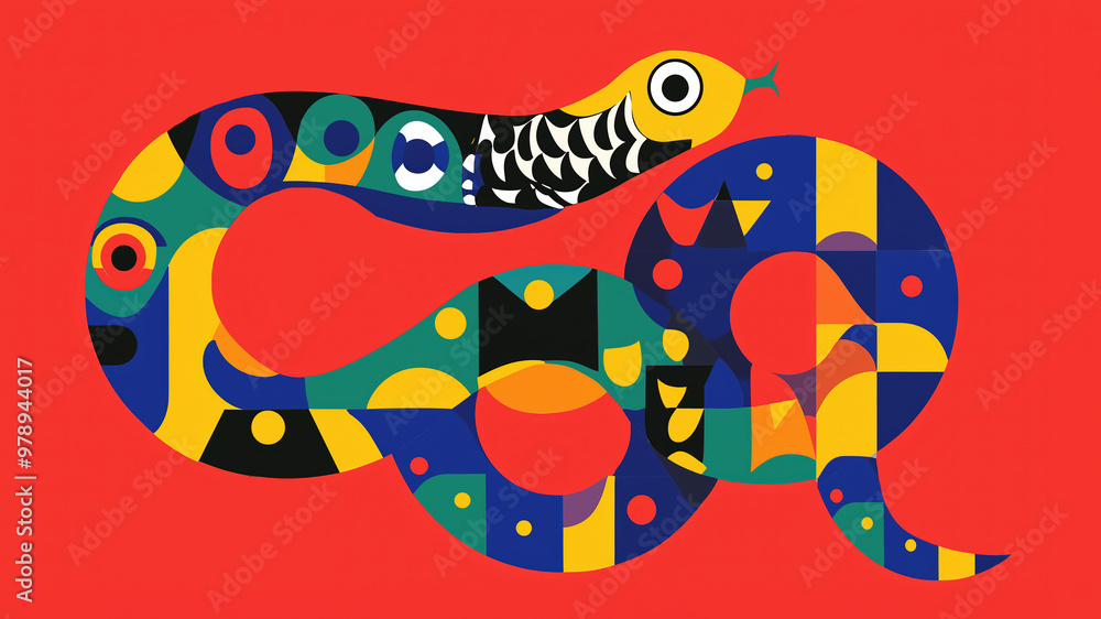 Simple snake illustration vector art. Flat design with geometric shapes ...