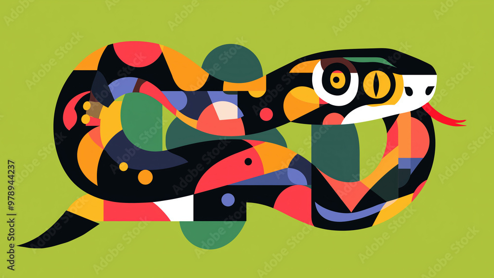 Simple snake illustration vector art. Flat design with geometric shapes ...