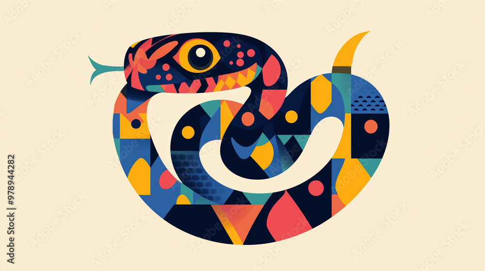 Simple snake illustration vector art. Flat design with geometric shapes ...