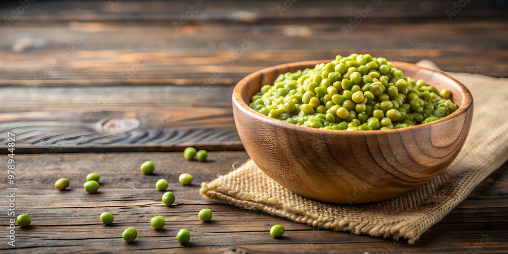 Mung beans and mash peas in a rustic wooden bowl, mung beans, mash peas ...