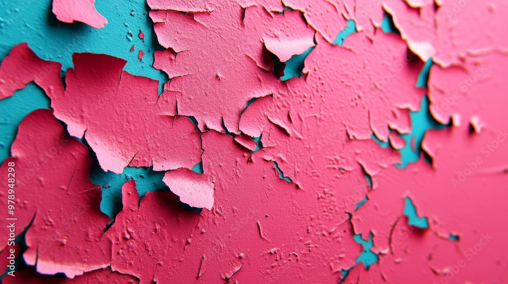 Distressed wall covered in spray paint graffiti, peeling layers ...