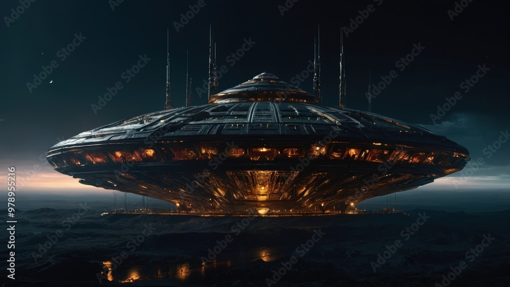 The sinister beauty of an alien craft with opulent design and an ...