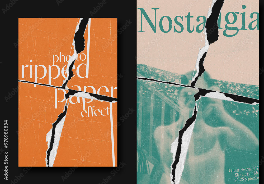Ripped Poster Paper Photo Effect Mockup Stock Template | Adobe Stock