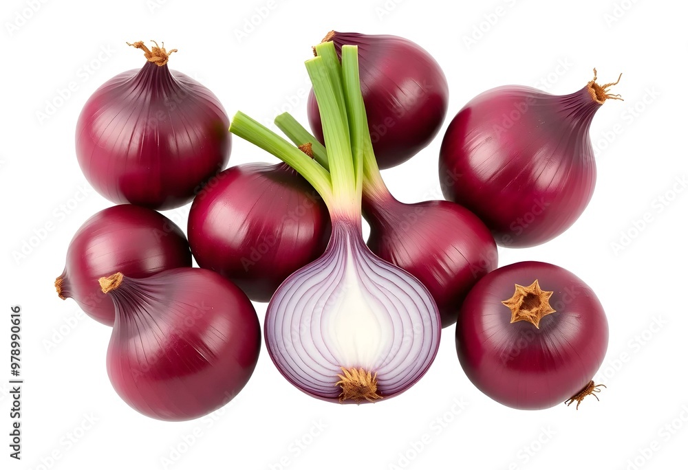 Red purple onion onions vegetable, many angles and view side top front ...