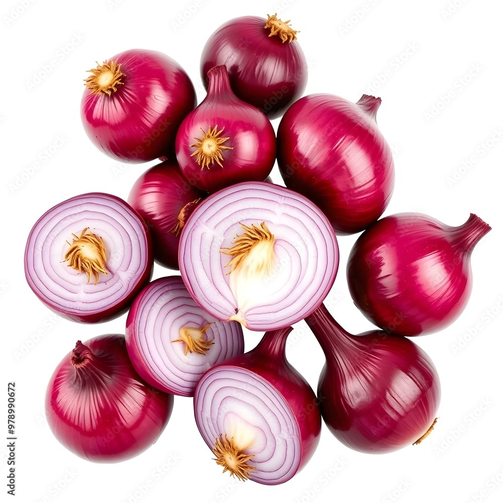 Red purple onion onions vegetable, many angles and view side top front ...