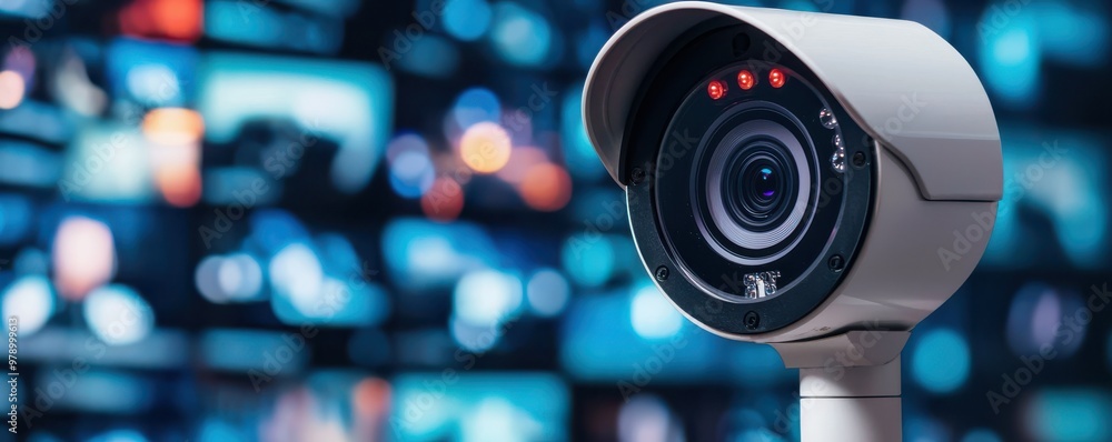 High-definition security camera monitoring a digital screen for ...