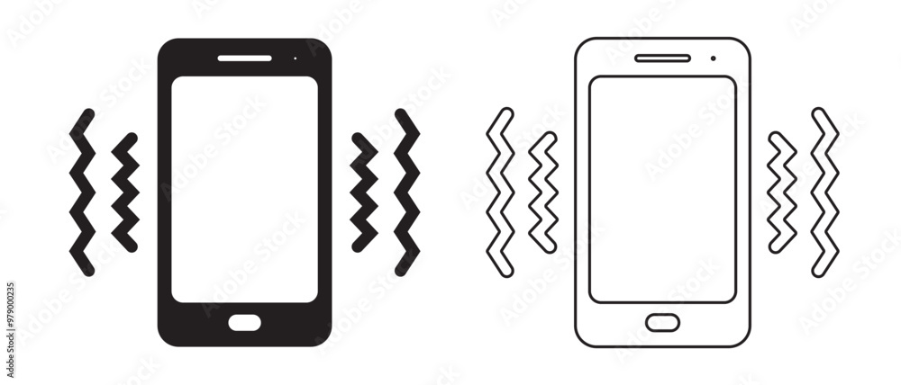 Mobile phone, Smartphone, vibrating or ringing flat or line icon ...