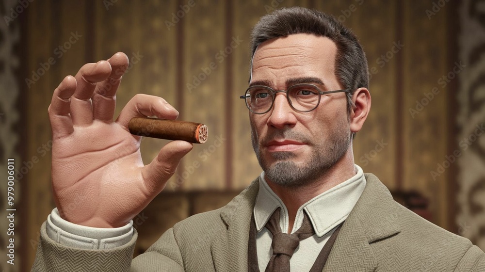 Rugged Game Character Smoking a Cigar in a Realistic 3D Adventure Scene ...
