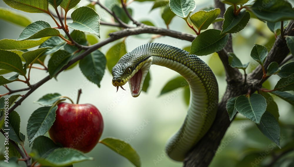 Serpent in Apple Tree with Red Apple: Representing Original Sin and ...