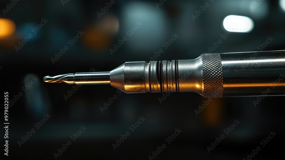 Screwdriver close-up in a warehouse, the shiny metal and texture ...