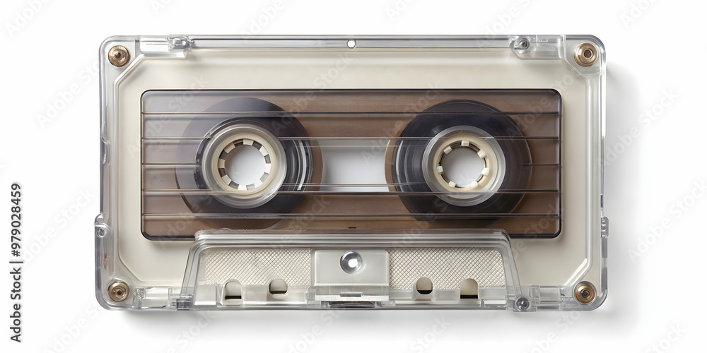 Vintage compact cassette tape box mockup with clear plastic packaging ...