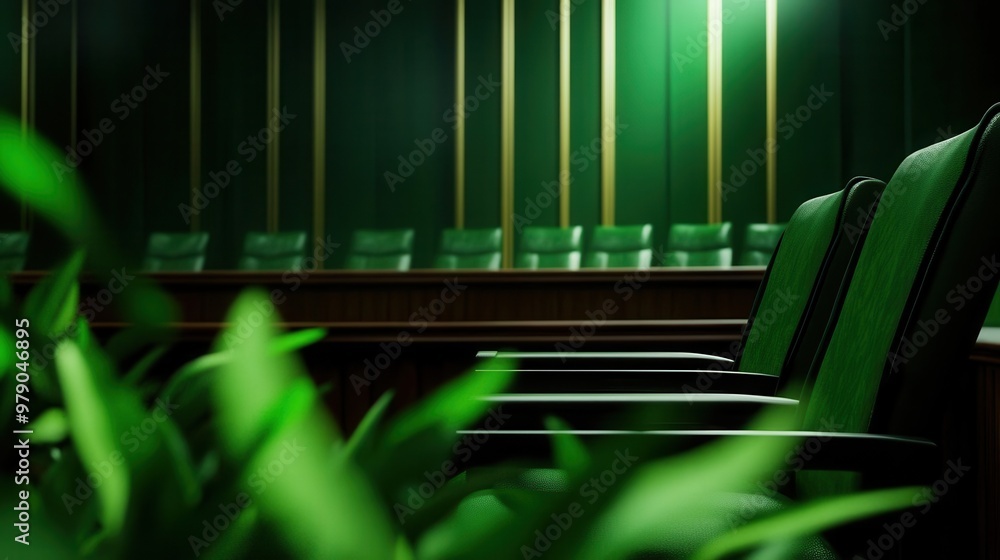 Green courtroom setting, blending trial intensity with natural elements ...