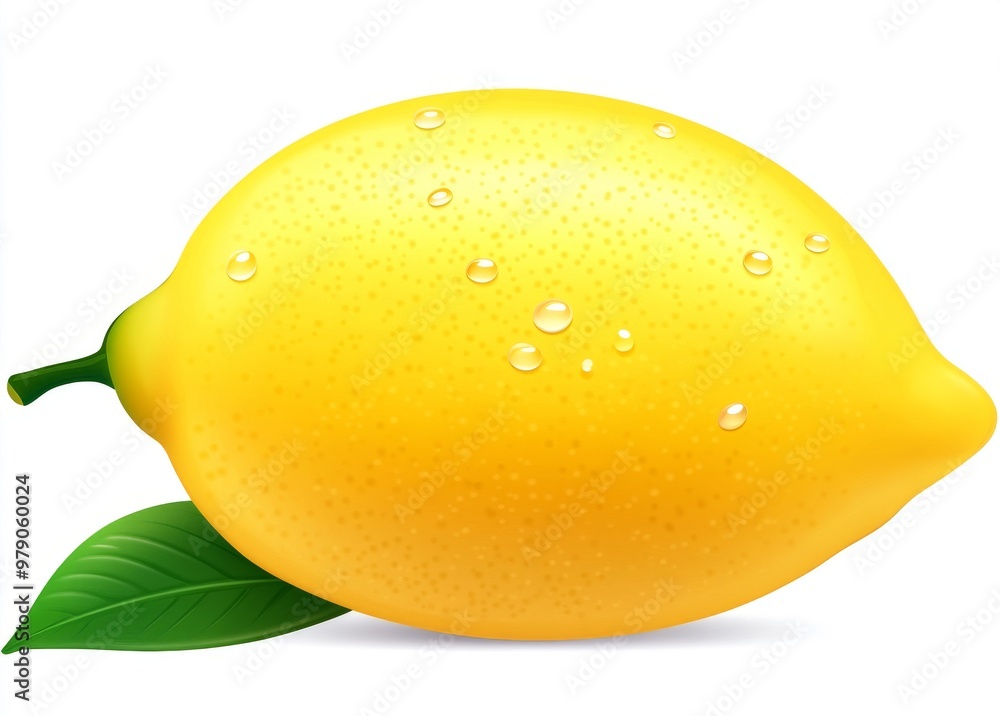 Stunning photo of ripe, juicy lemon with a lemon leaf, water droplets ...