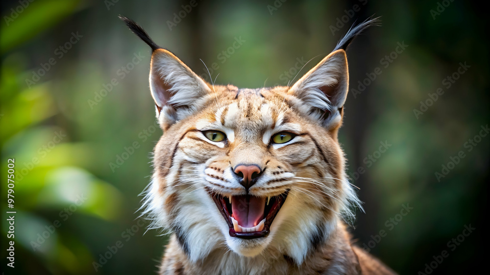 Laughing lynx with a big smile, a social media meme of a happy cat ...