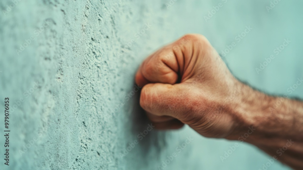 Aggressive and Frustrated Man Punching Wall in Dramatic Display of ...