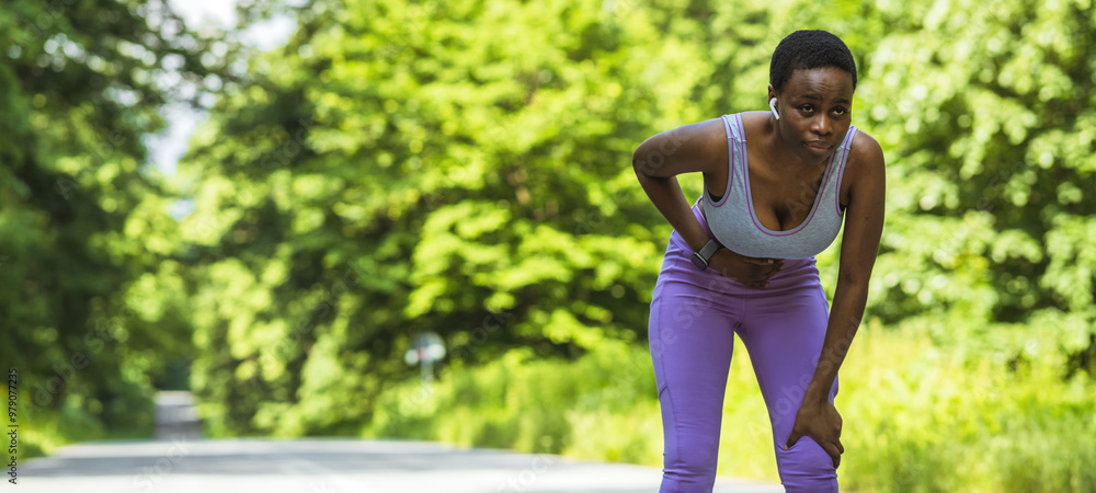 Pain, injury and athlete doing fitness running or exercise with stomach ...
