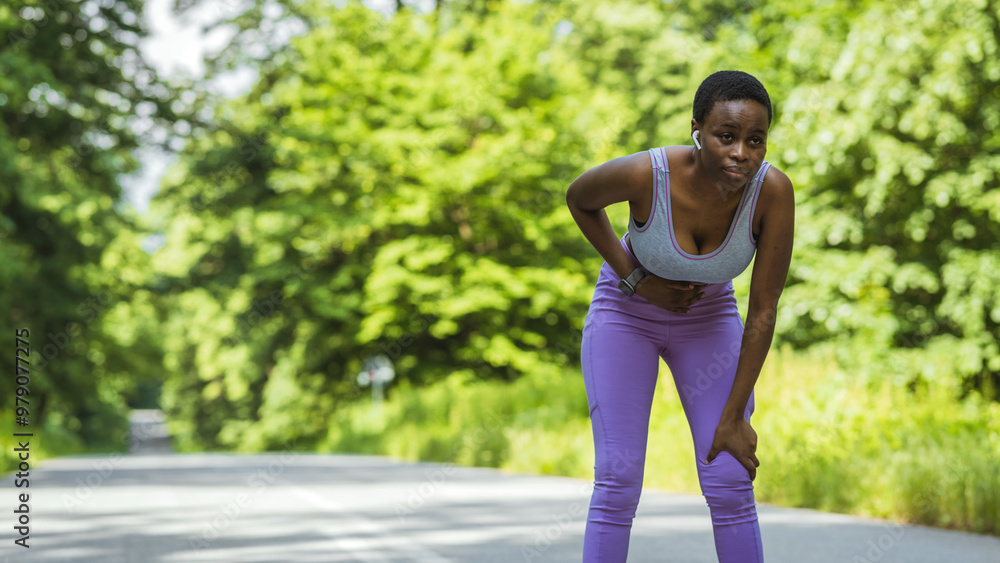 Stomach, sports woman and pain from exercise injury, problem and first ...