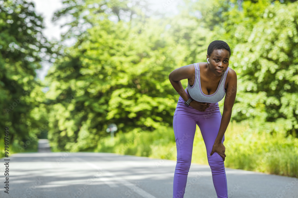 Pain, injury and athlete doing fitness running or exercise with stomach ...