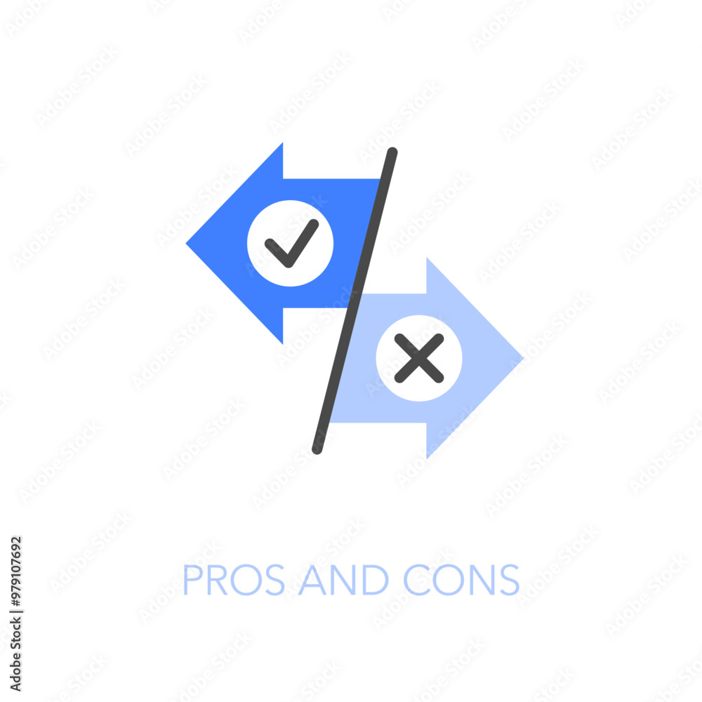 Simple visualised pros and cons icon symbol with two arrows in ...