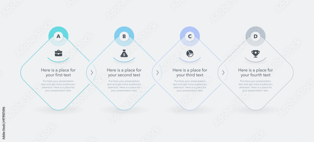 Horizontal four steps infographic process template. Modern diagram with ...