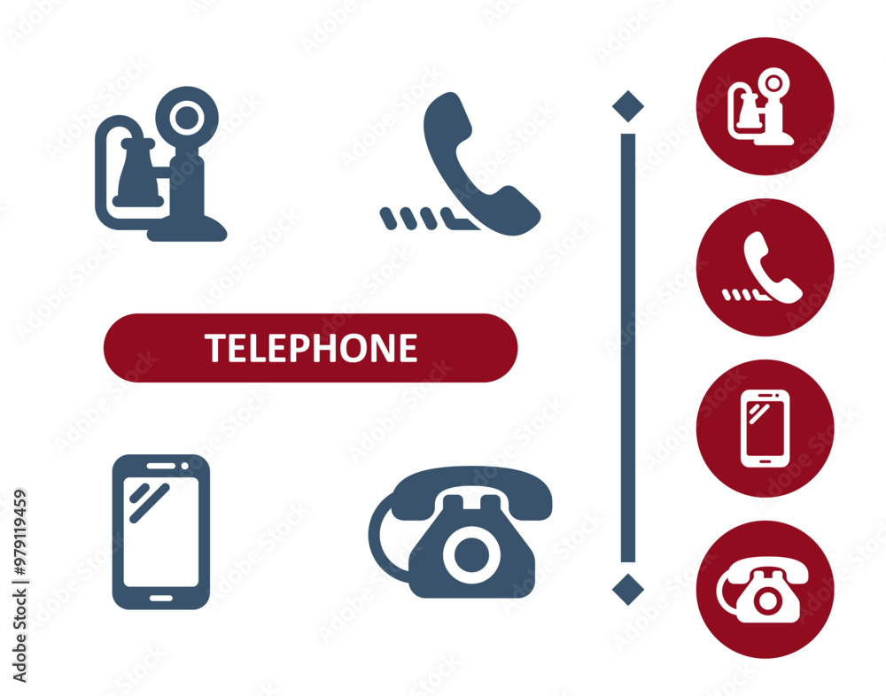 Telephone icons. Phone, antique phone, handset, landline, smartphone ...