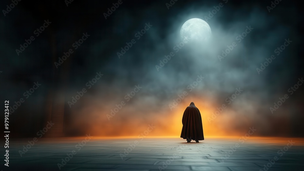 Haunted gothic crypt under a full moon, intricate carvings on the stone ...