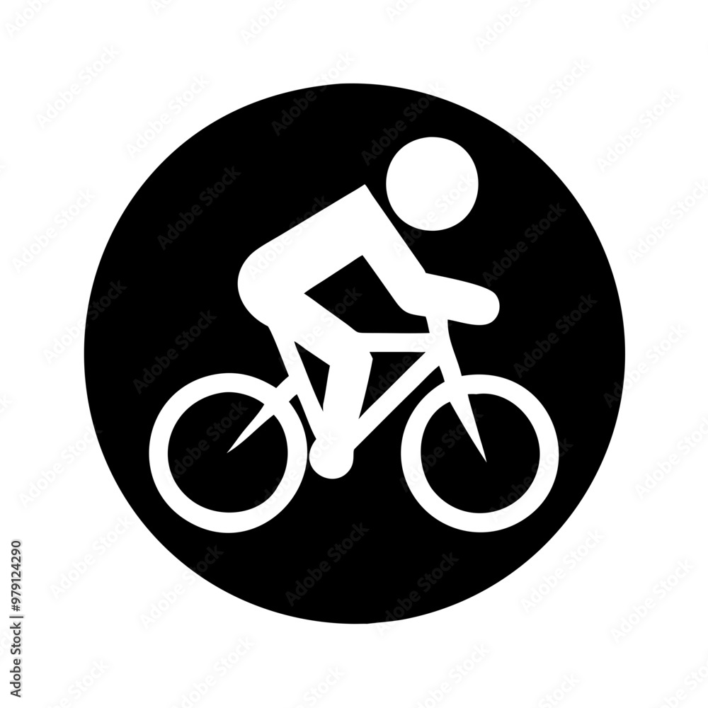 Bicycle Rider Icon, Black and White, Public Cycling Symbol in a Circle ...