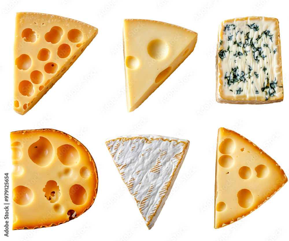 Collection of Cheese Varieties on Transparent Background - Swiss, Brie ...