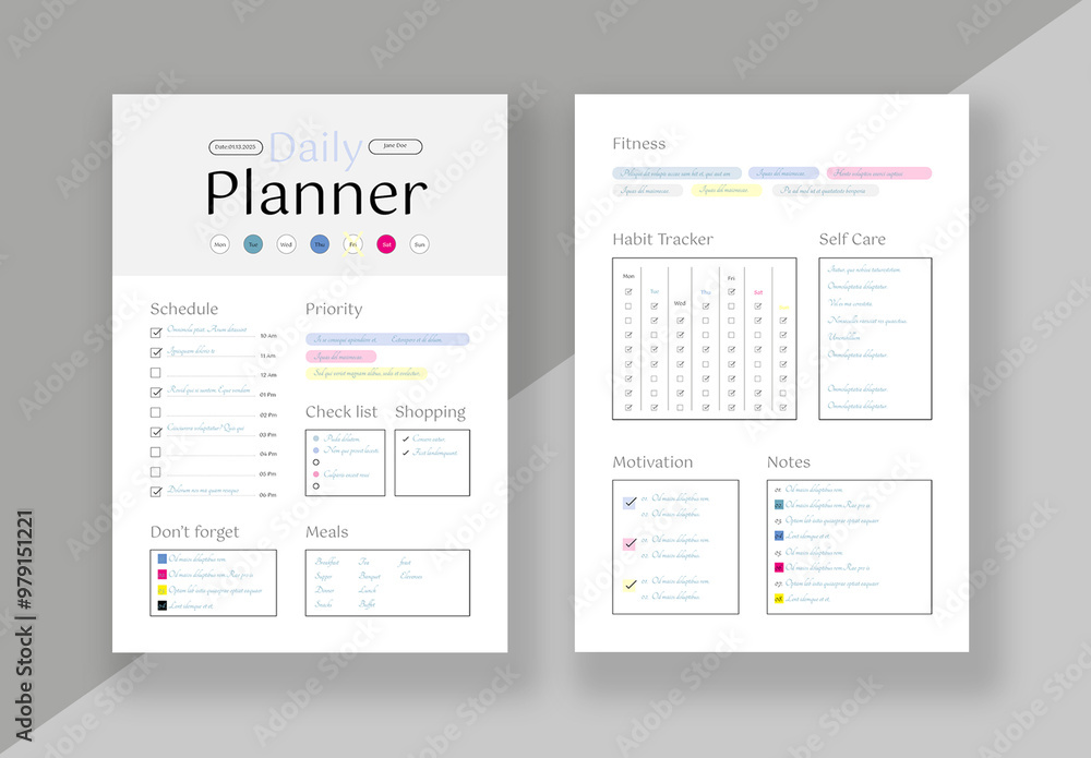 Daily Planner Layout Stock Template | Adobe Stock