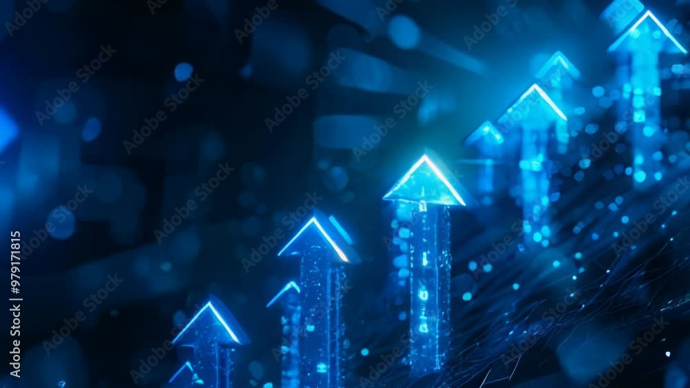 A vibrant digital representation of growth featuring sparkling arrows ...