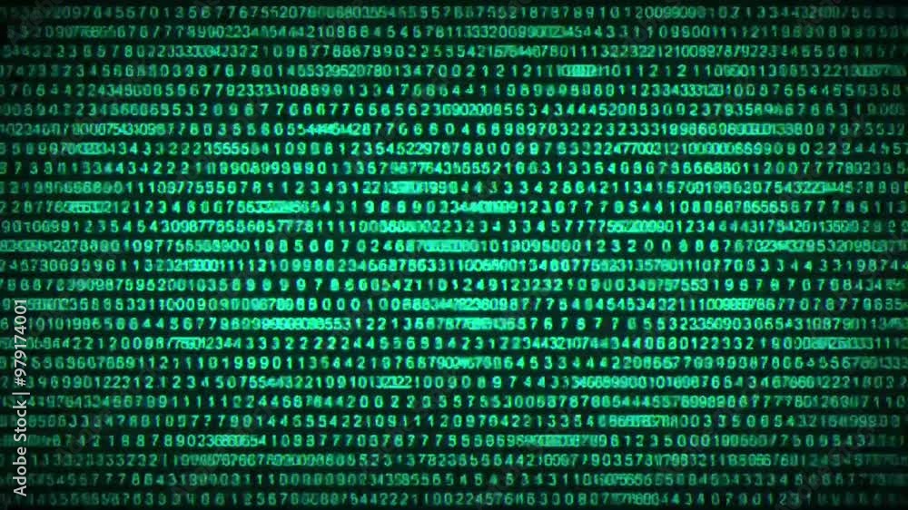 Binary code black and green background with digits moving on screen, Concept of digital age ...