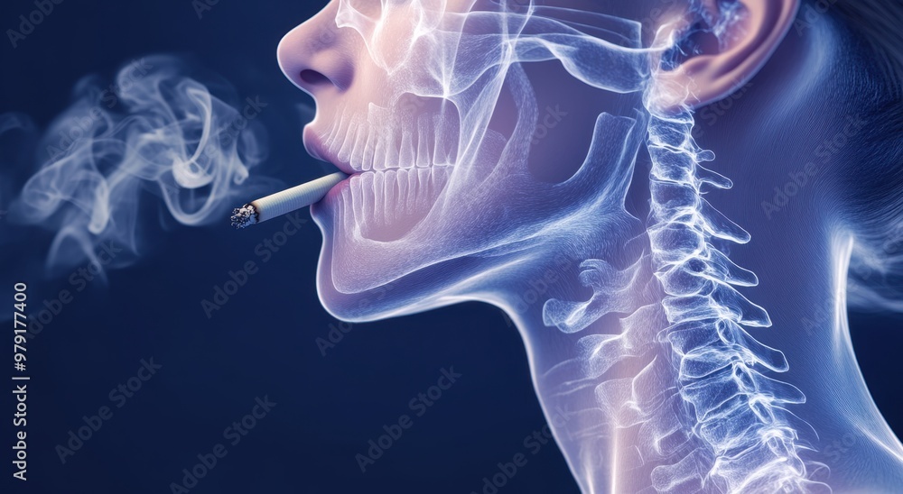 Illustration of the body's bone structure and the smoke from cigarettes ...