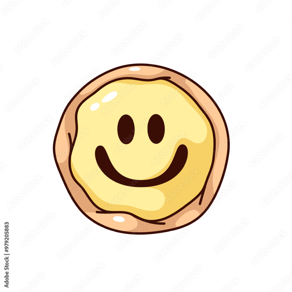 Groovy pizza cartoon character with smile on face. Funny retro happy ...