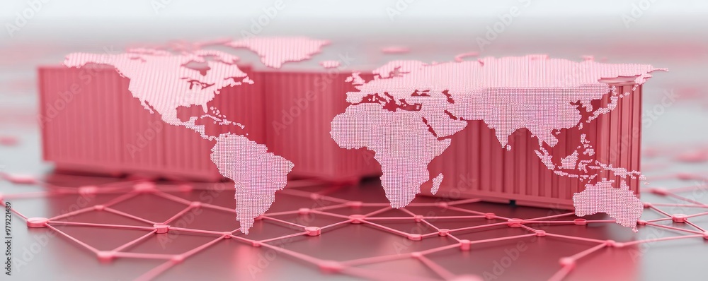 Supply chain network map with connecting points, global logistics, 3D ...