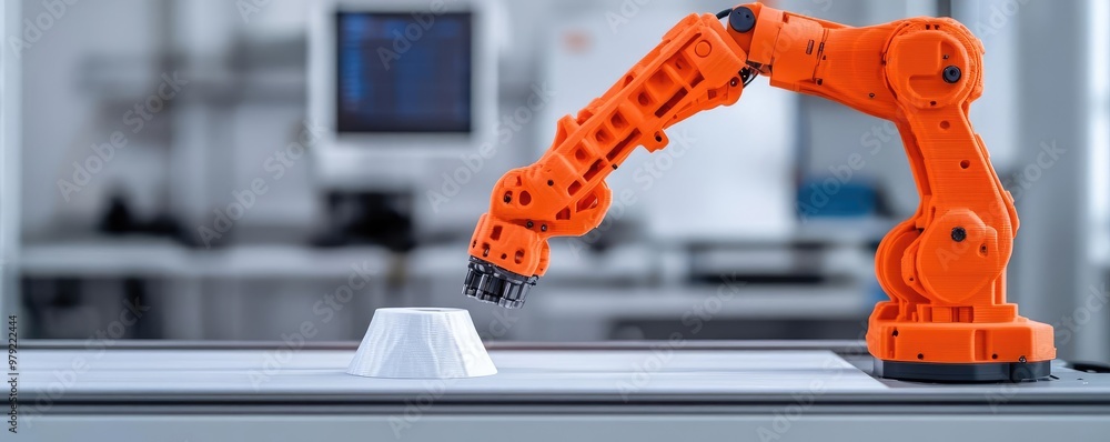 Robot performing a quality control scan on a 3D-printed object ...