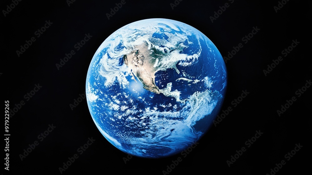 A panoramic view of Earth from space, the Blue Marble glowing with its ...