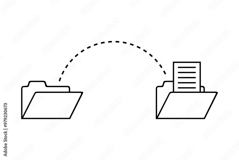 File transfer illustration. Dashed line connecting two folders ...