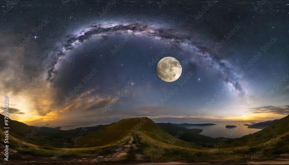 Enchanting 360-Degree HDRI Panorama of a Dark Dusk Sky with a Beautiful ...
