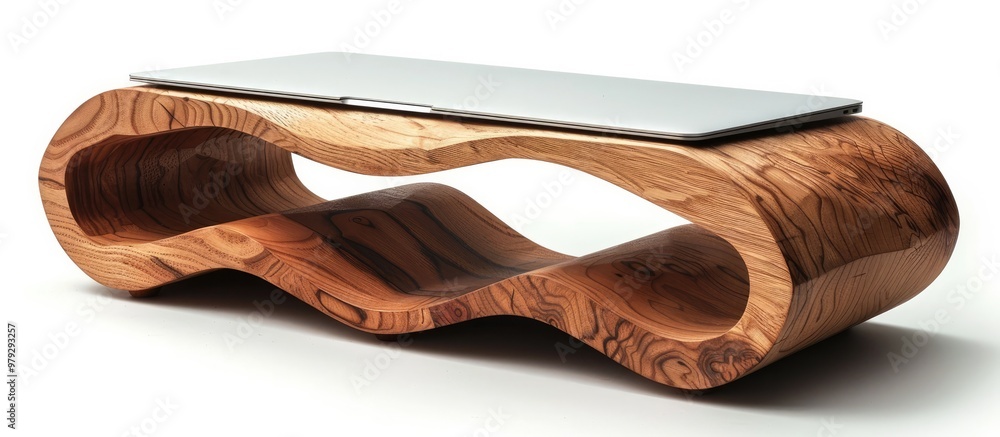 Striking organic shaped coffee table crafted from natural wood with a ...