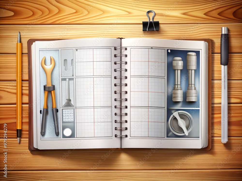 Detailed vector illustration of a well-organized maintenance logbook ...