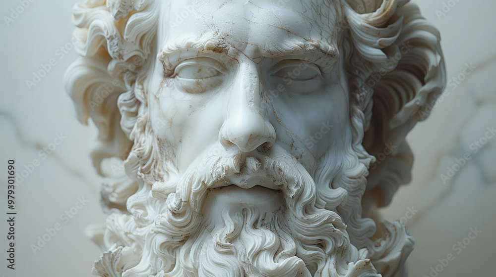 A bust of Janus, the god of beginnings and transitions, with two faces ...