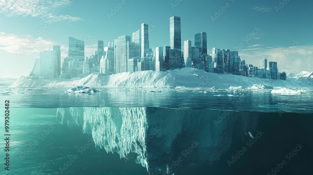 Global warming visual: melting ice caps and rising sea levels ...